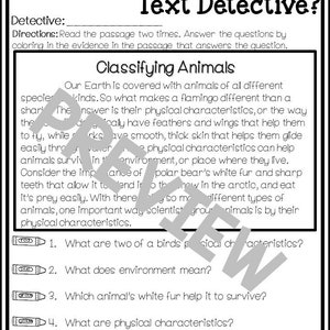 Animal Reading Passages - Close Reading - Find Evidence - Etsy