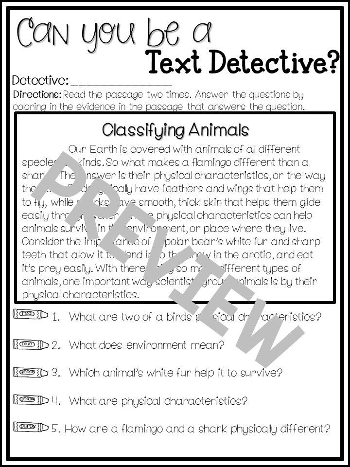 Animal Reading Passages Close Reading Find Evidence - Etsy