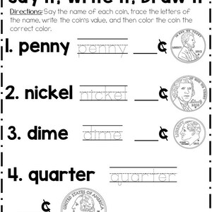 Money Worksheets for First Graders - Etsy