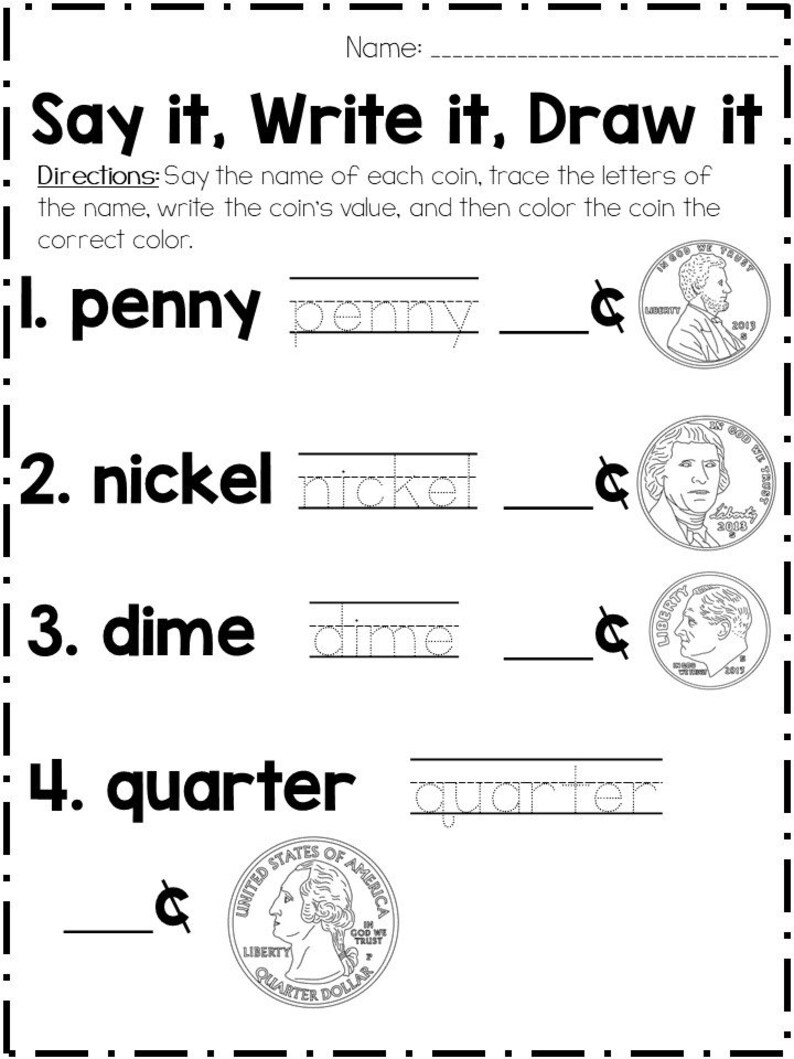 Money Worksheets for First Graders - Etsy