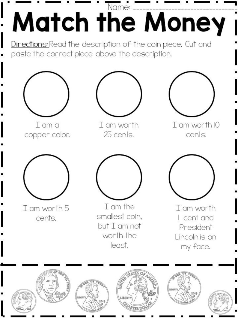Money Worksheets for First Graders - Etsy