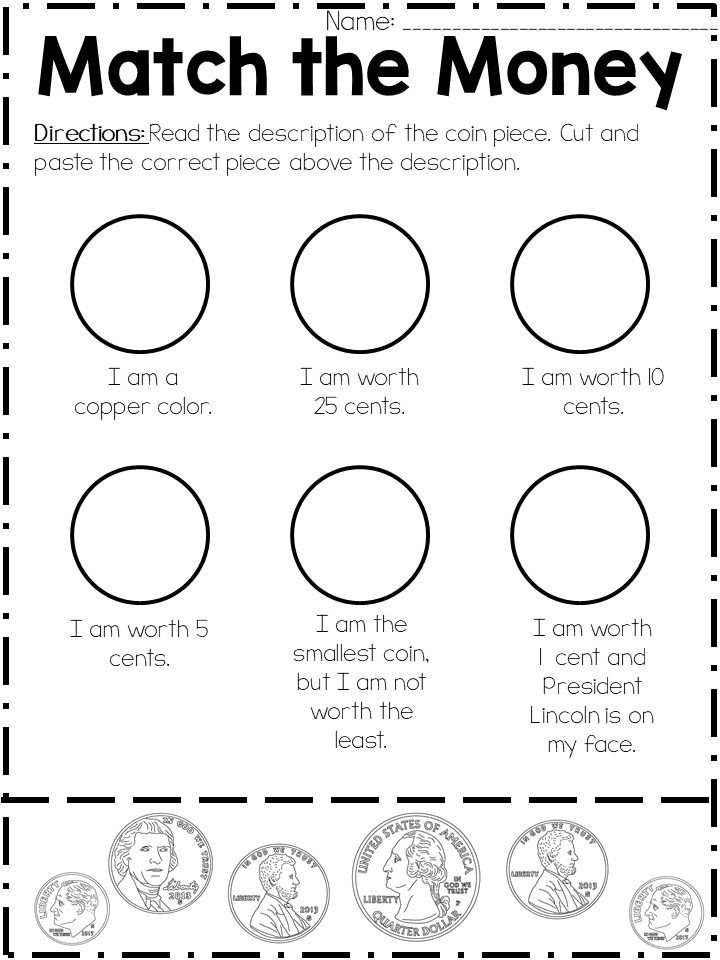 Money Worksheets for First Graders - Etsy