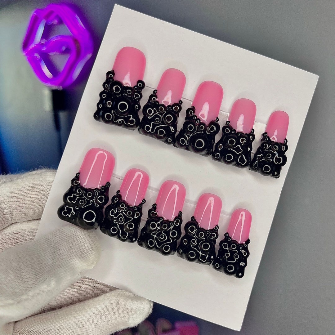 BOBA TIPS | Black French Tip Nails | 3D Nails | Goth Core | Grunge Core ...