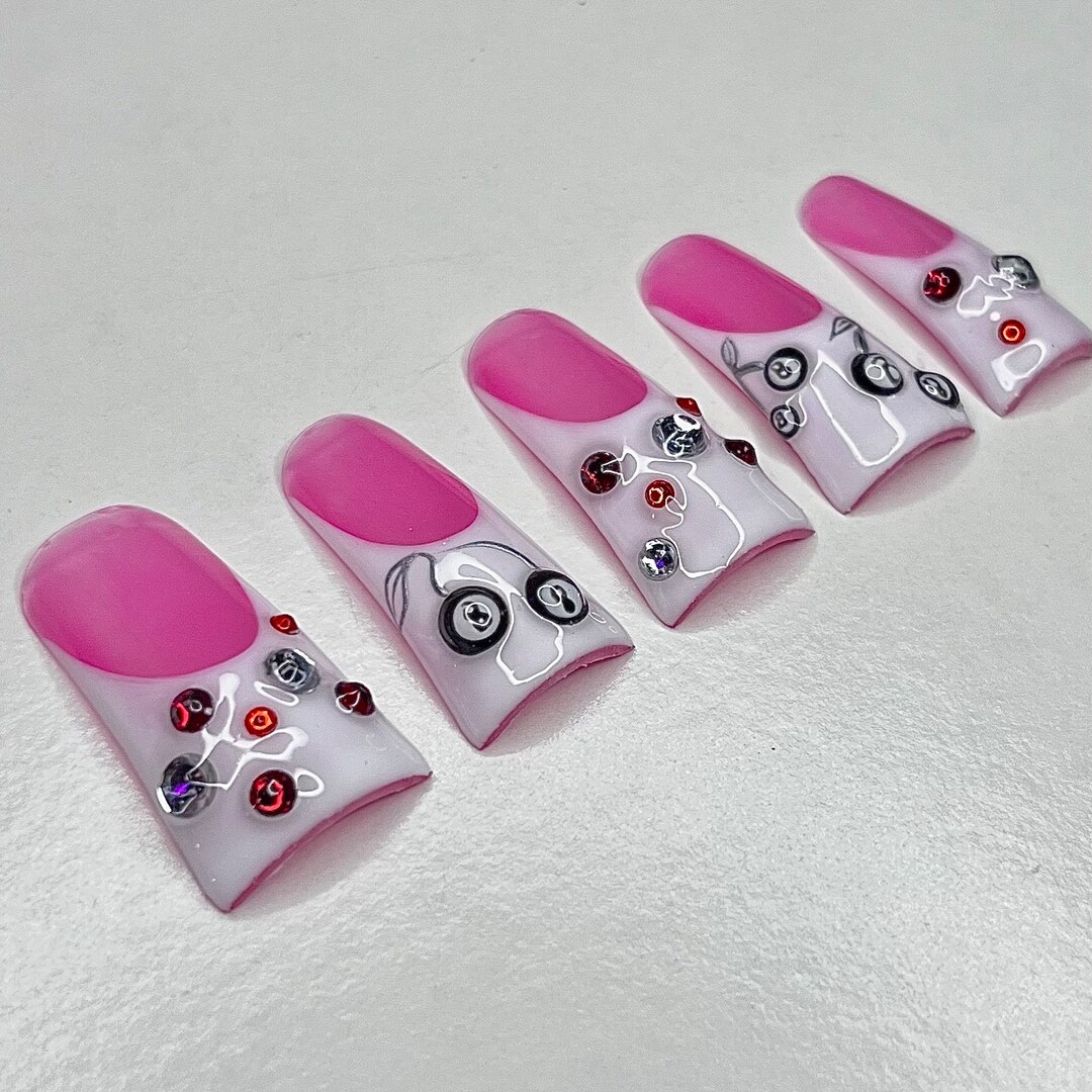 8 BALLED CHERRIES 3D Cherry Nail Art 8 Balls French Tips French Nails ...
