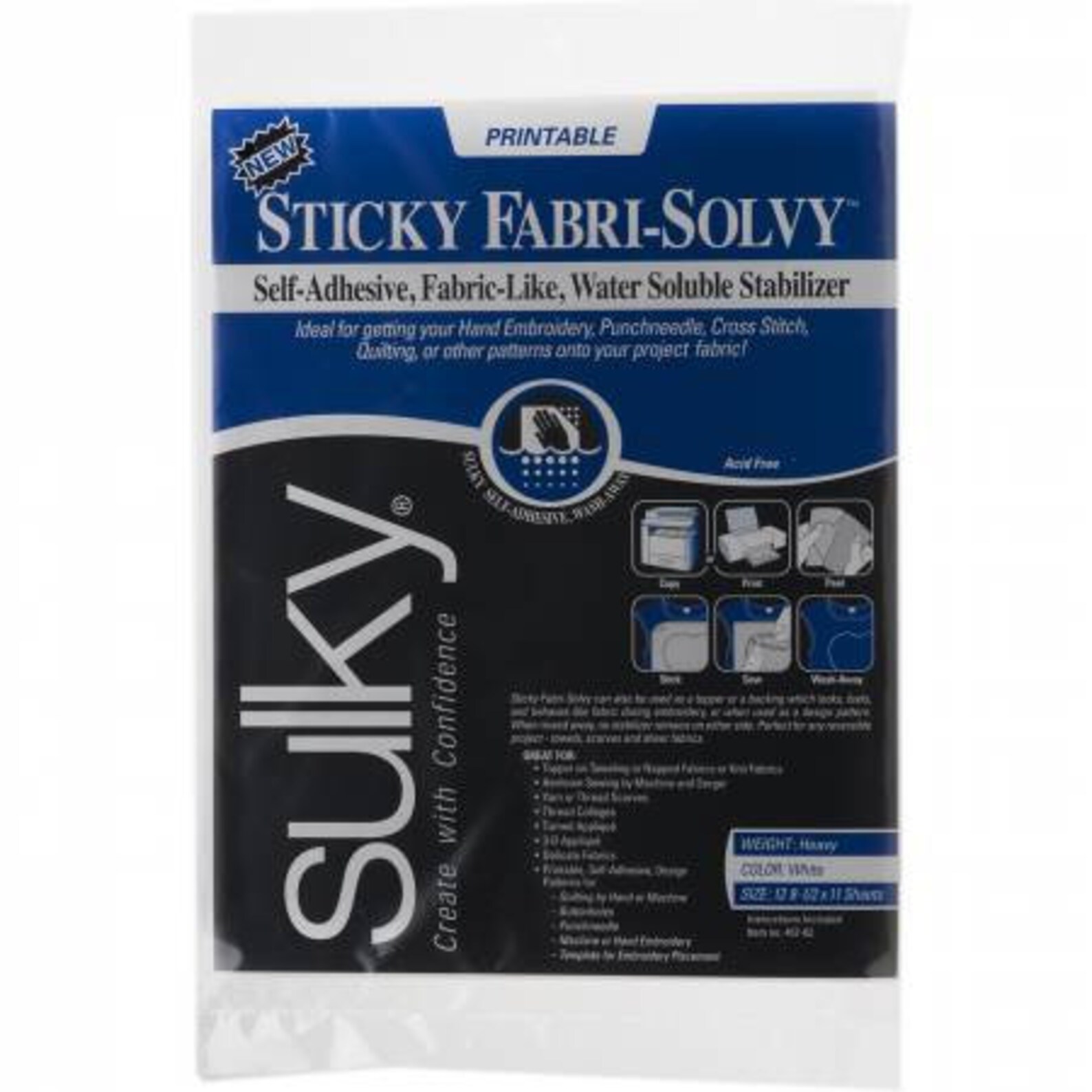 Sulky Sticky Fabri-solvy Wash Away Water Soluable Printable Stabilizer ...