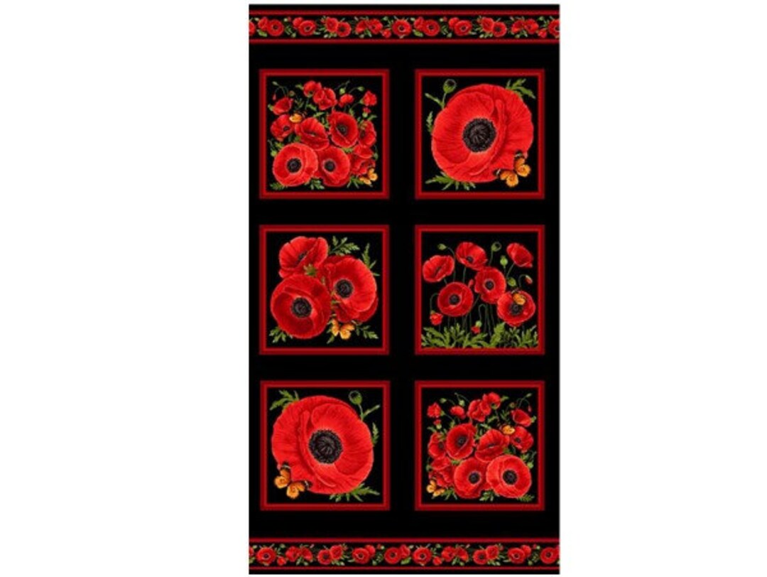 Wild Poppy Flower Quilt Panel Timeless Treasures c8470-black - Etsy