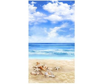 Beach Comber Panel With Sea Shells Quilt Cotton Fabric Panel From ...