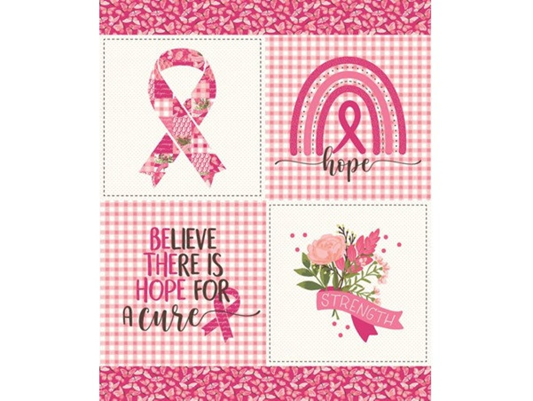 Hope in Bloom Pink Ribbon Breast Cancer Fabric Quilt Panel #PD11026 ...
