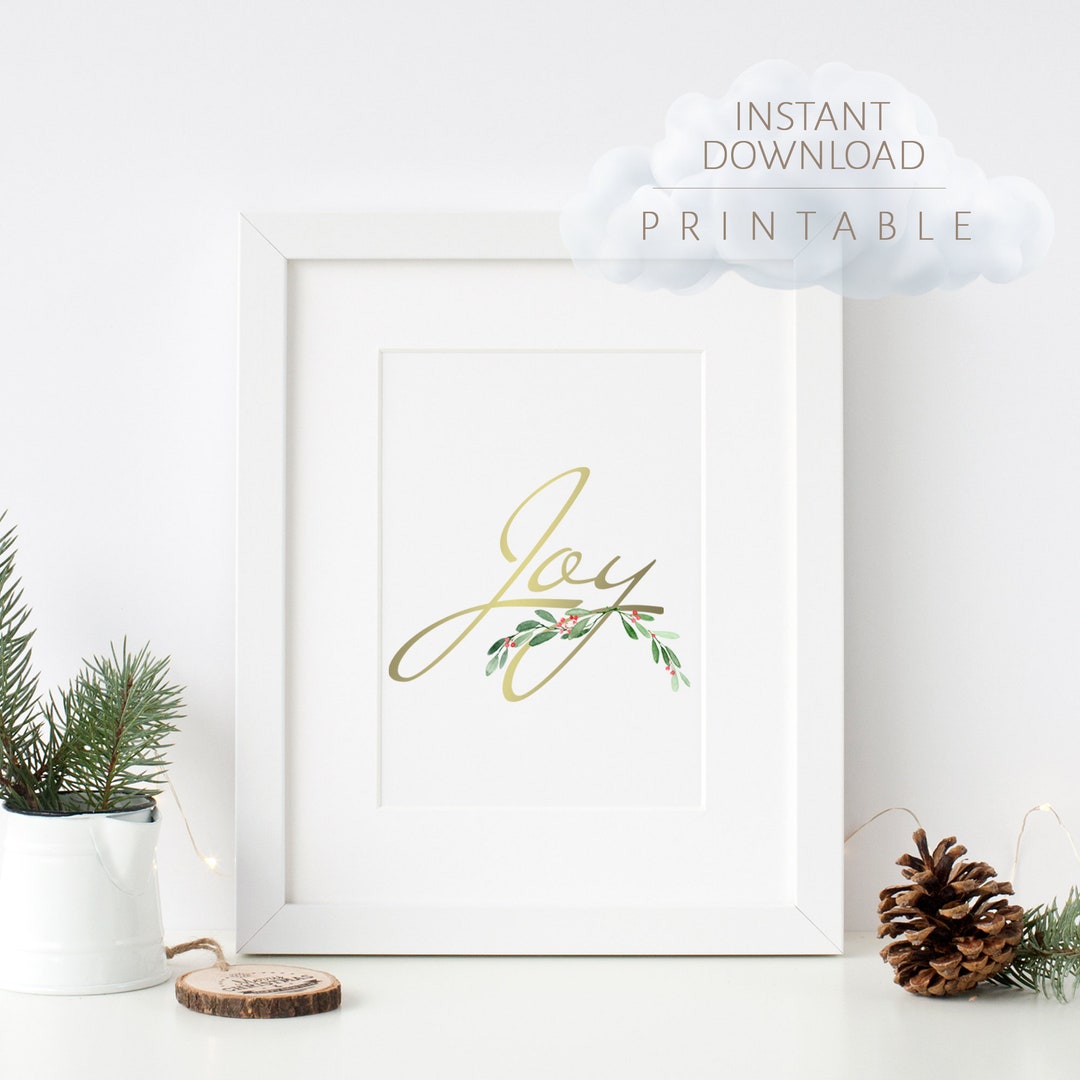 Joy Print, Joy With Holly Branch, Christmas Print, Printable ...