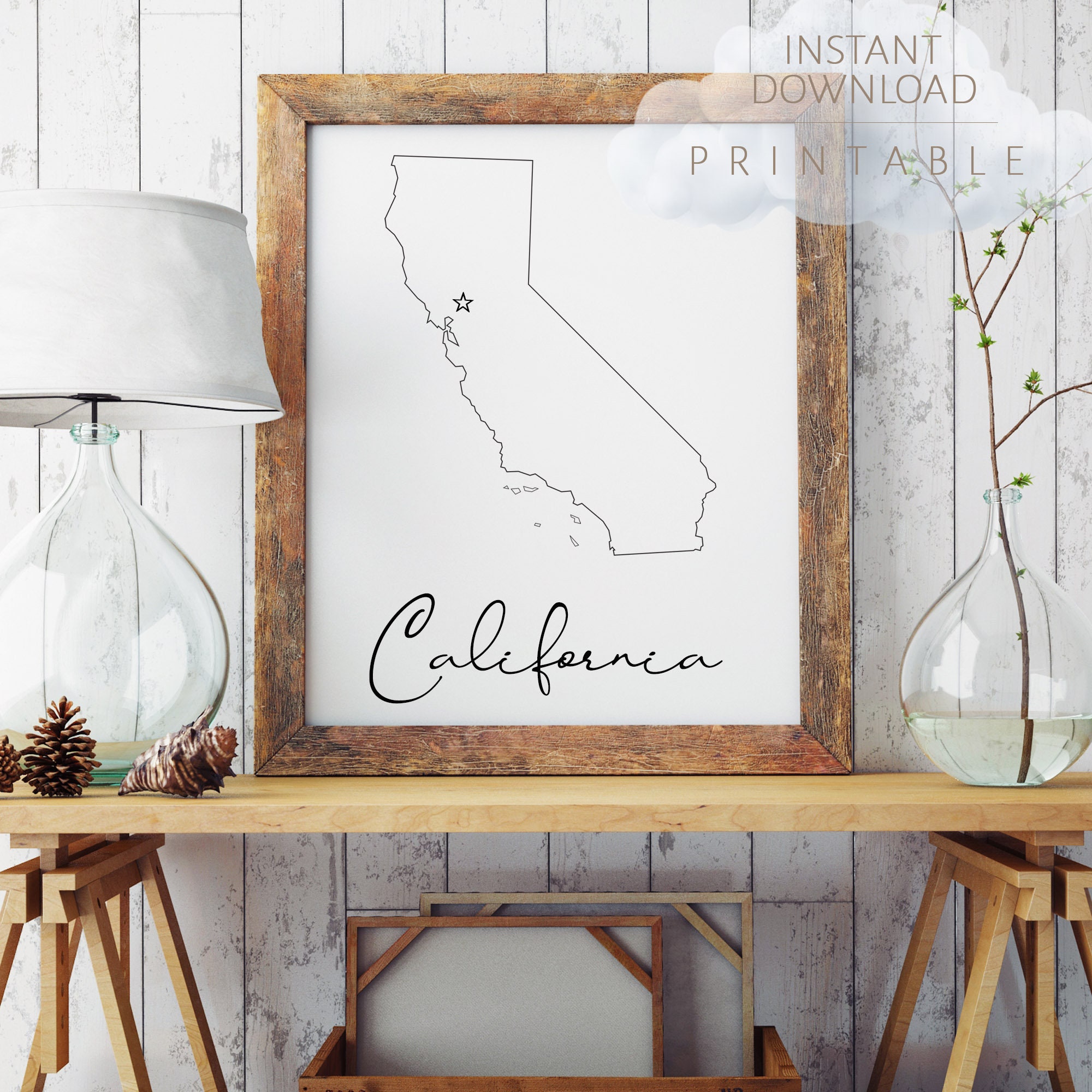 California State Print, Shape of California, Wall Art, Home Decor ...