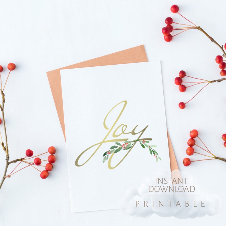 Joy Print, Joy With Holly Branch, Christmas Print, Printable ...