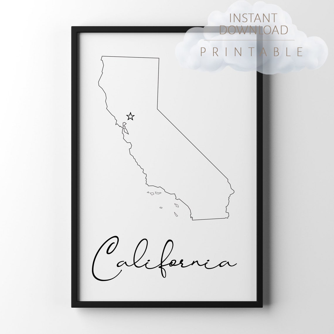 California State Print, Shape of California, Wall Art, Home Decor ...