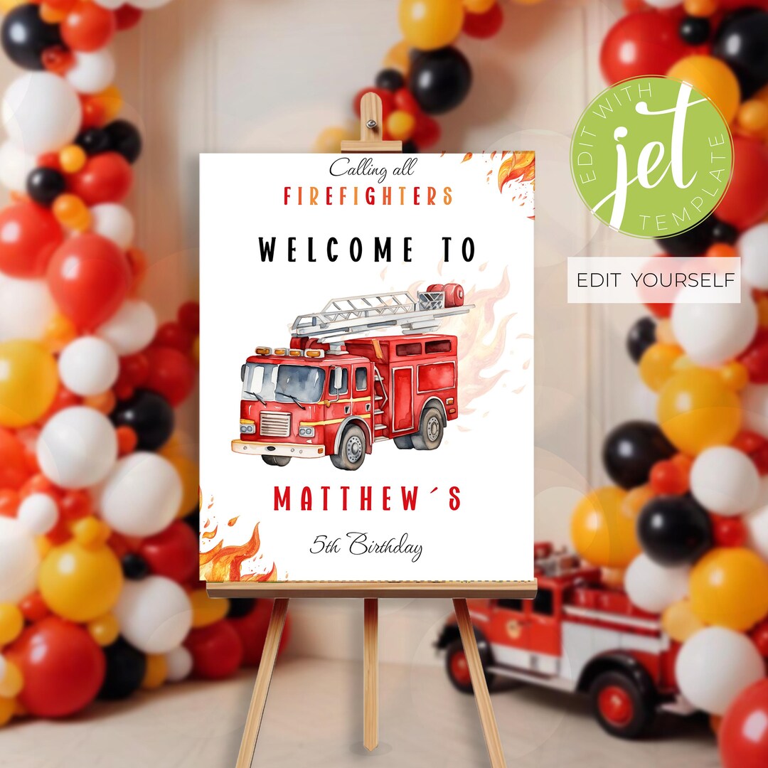 Firefighter Welcome Sign, Firefighter Decor, Firetruck Birthday Sign ...