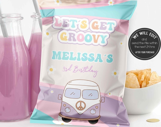EDITABLE Groovy ONE Chip Bag First Birthday Groovy Party Printable Chip ...