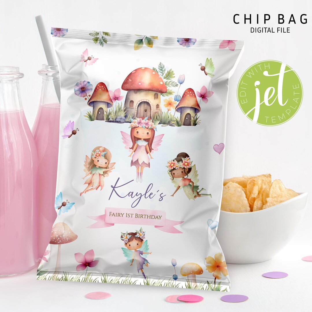 FAIRY Chip Bag, Fairy Birthday Party, Floral Fairy, Enchanted Garden ...