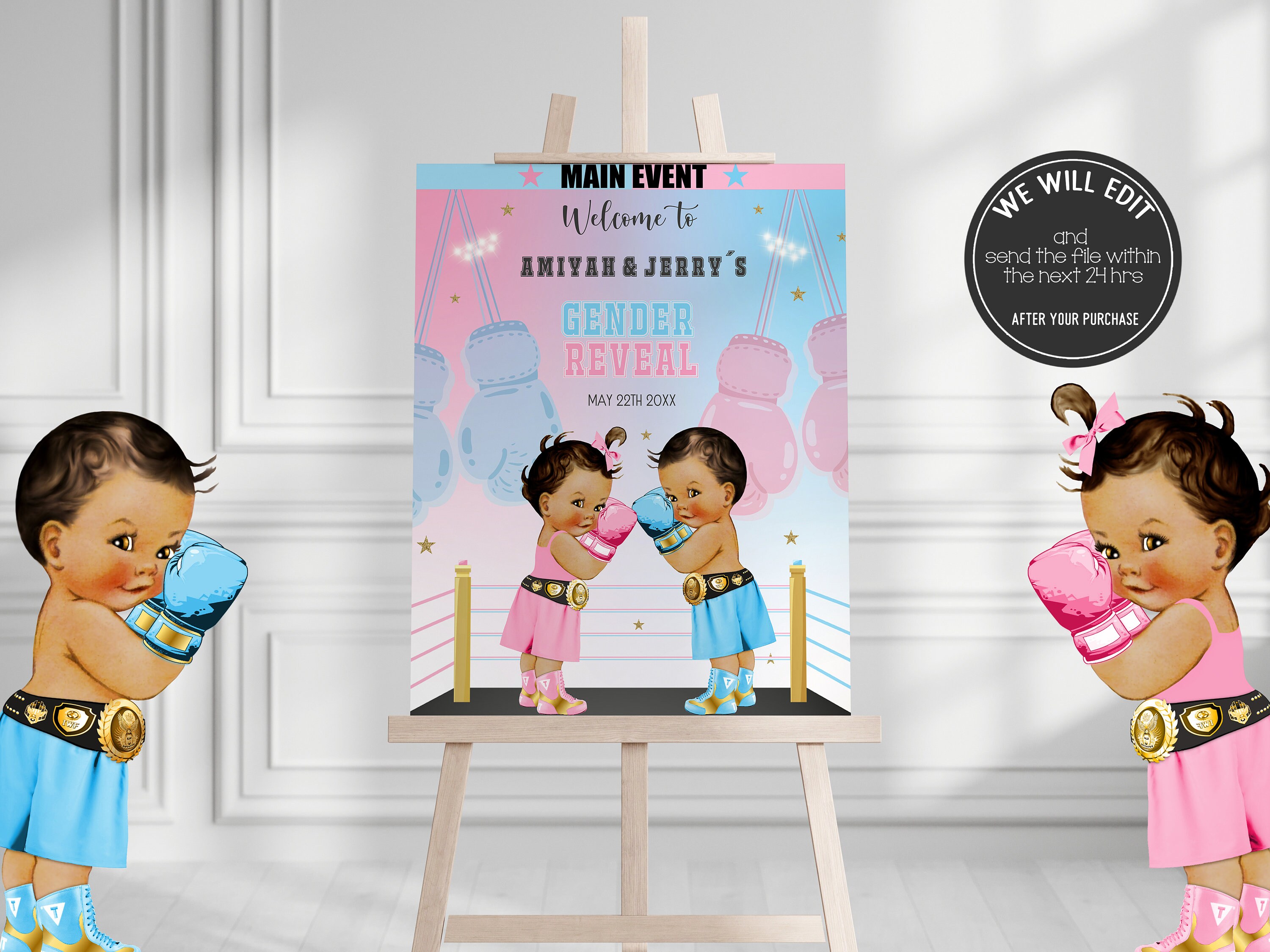 Boxing Gender Reveal, Boxing Welcome Sign, Gender Reveal Party, Gender ...