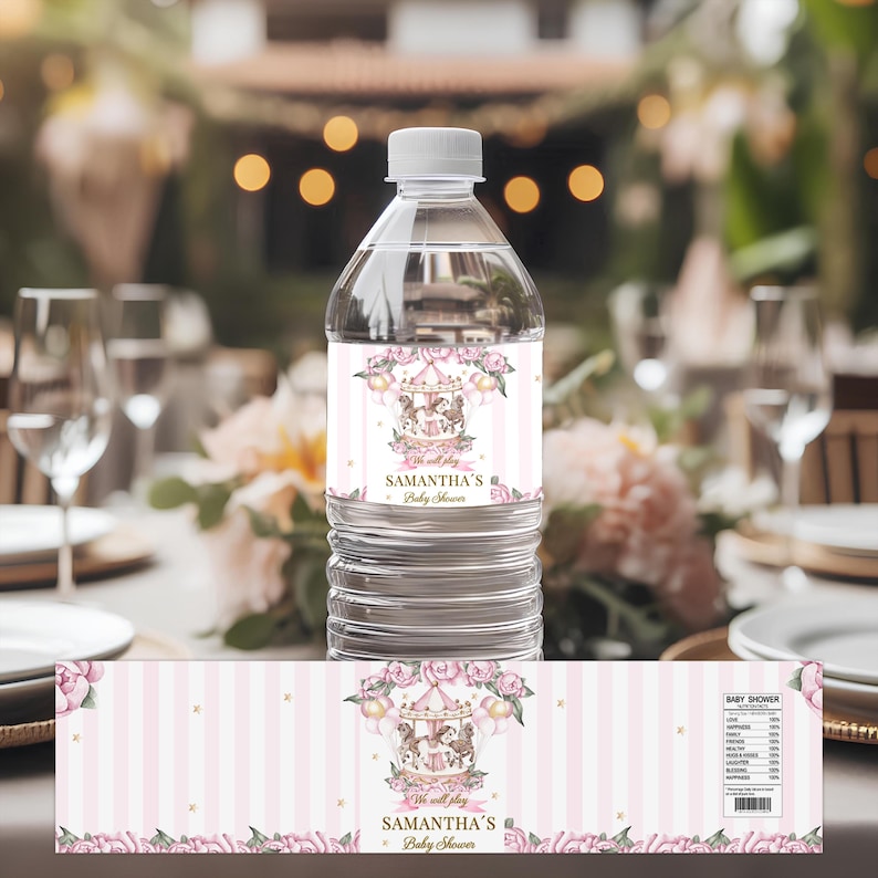 Carousel Water Bottle, Carnival Labels, Carousel Baby Shower, Carousel ...