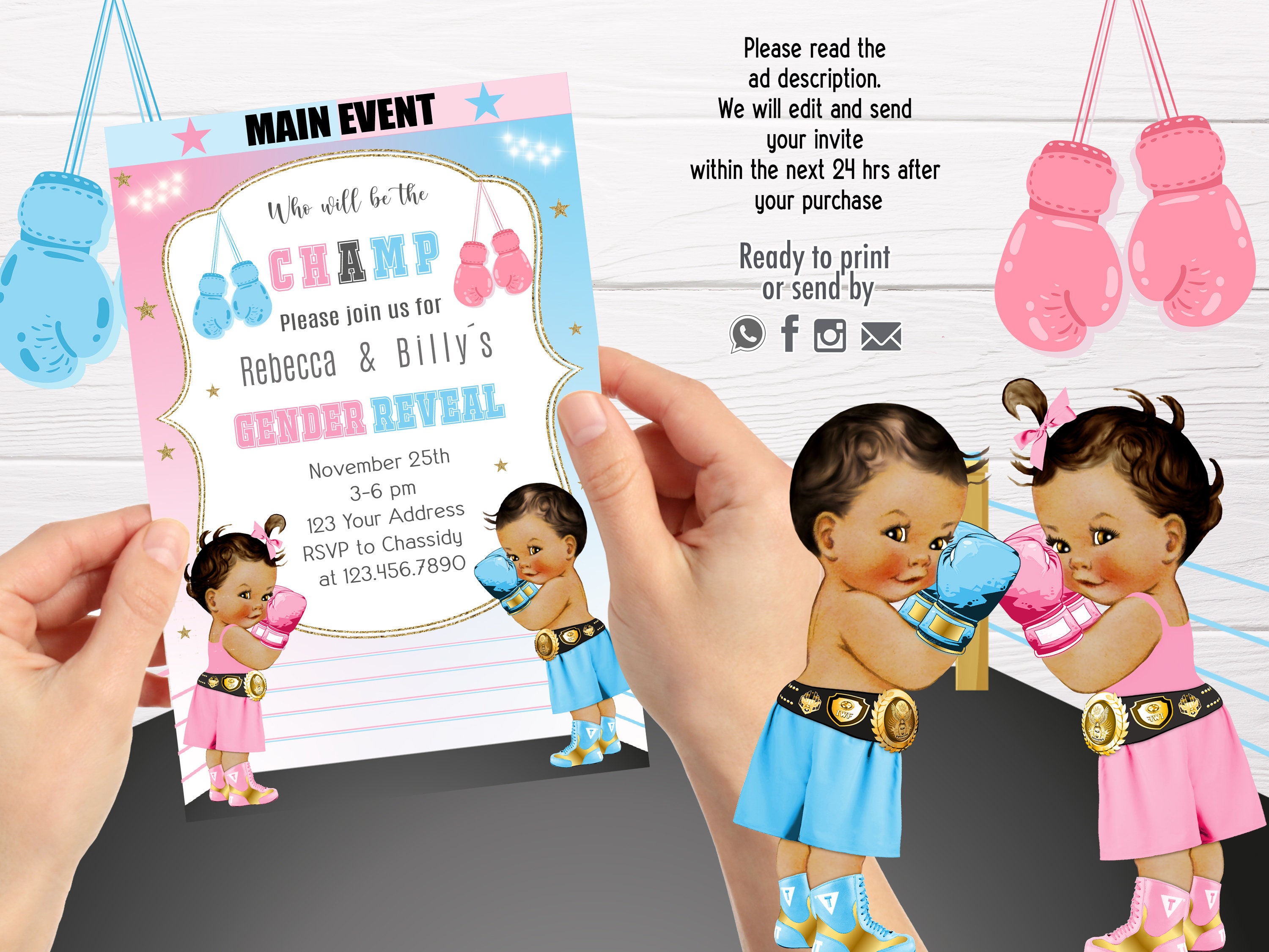 BOXING Gender Reveal Invitation Boxer Gender Reveal Girl or - Etsy