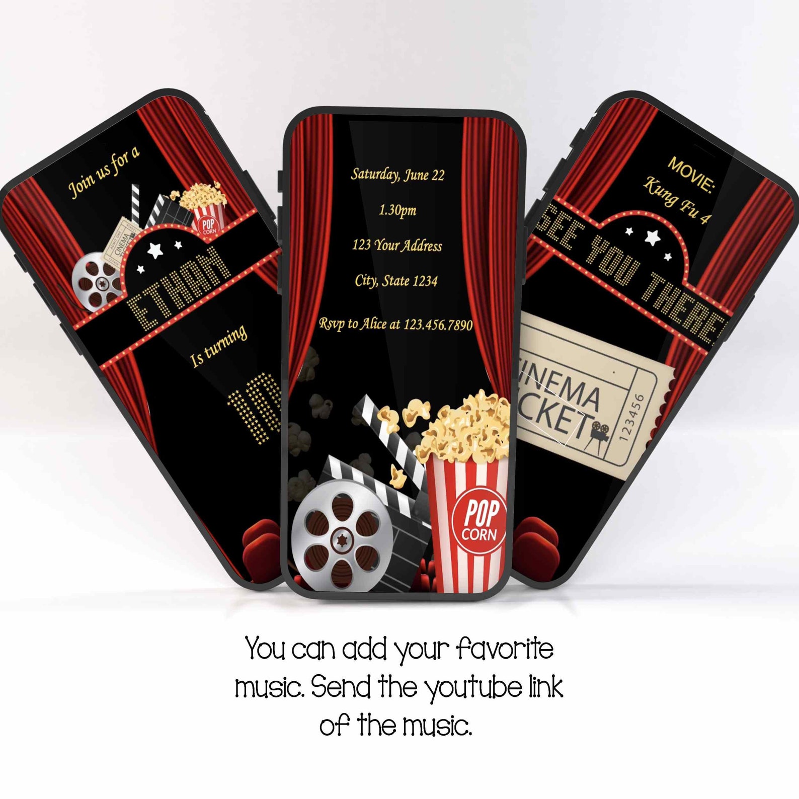 CINEMA Video Invitation, MOVIE Theme Party. Movie Night Birthday ...