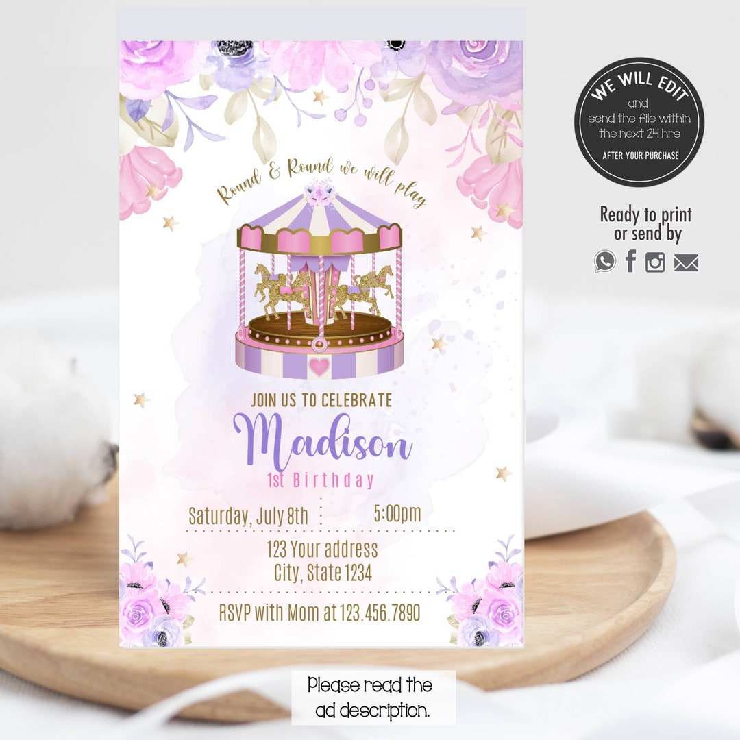 Carousel Invitation, Carousel Birthday Invitation, Carousel Horse ...