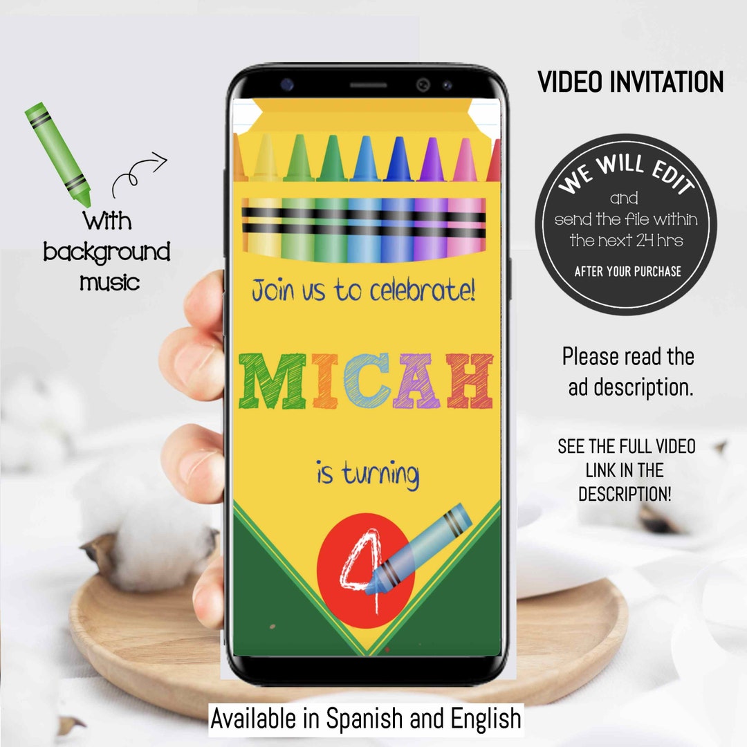 Crayon Birthday Video Invitation, Crayon Invitation, Crayon Party, Art ...