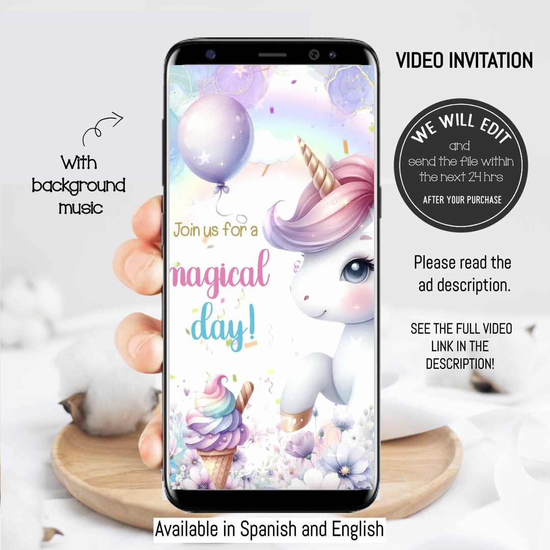 UNICORN Birthday Invitation, Video Invitation, Rainbow Unicorn Birthday ...