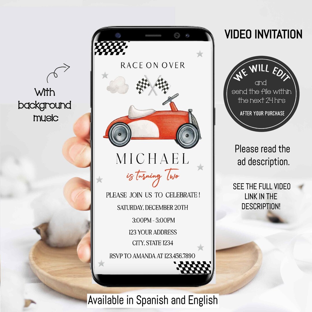 Race Car Invitation Video, Racing Car Birthday, Race on Over ...