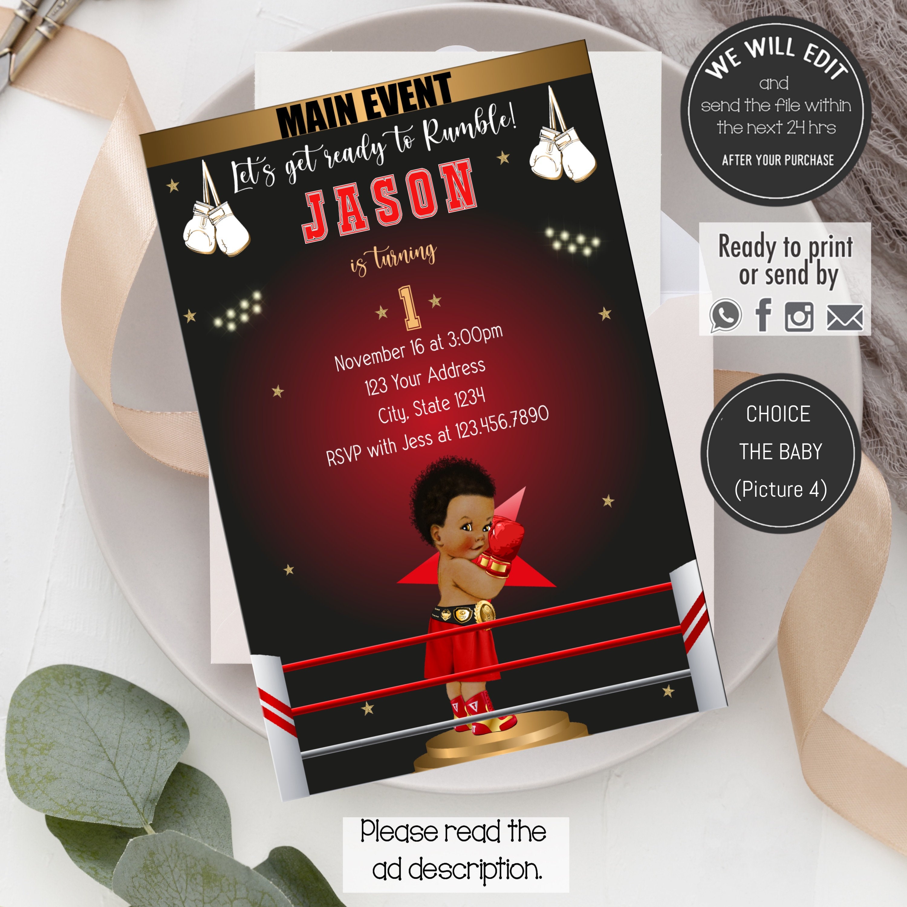 BOXING Birthday Invitation, Boxing Invitation, Box Invitation, Boxing ...