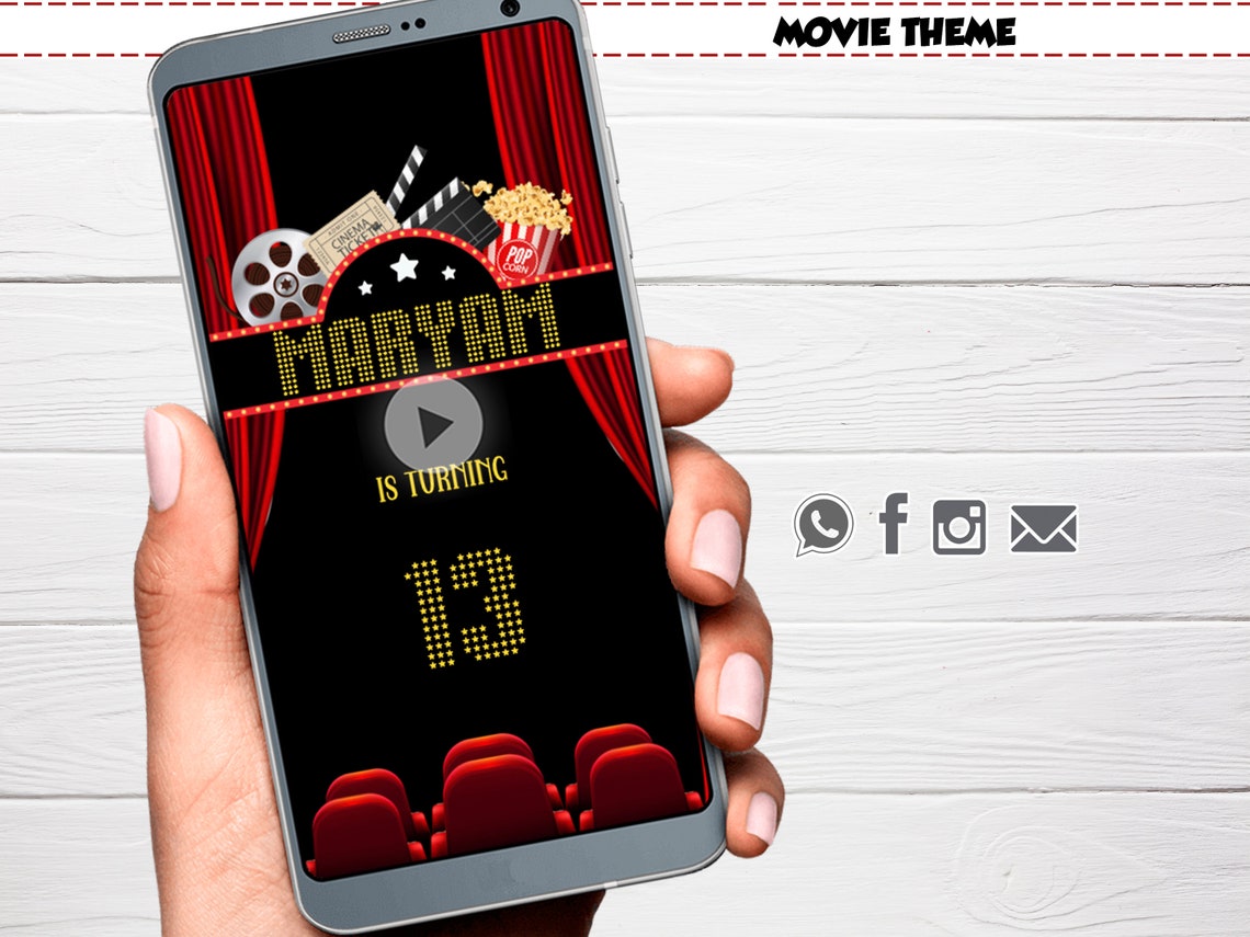 CINEMA Video Invitation MOVIE Theme Party. Movie Night - Etsy