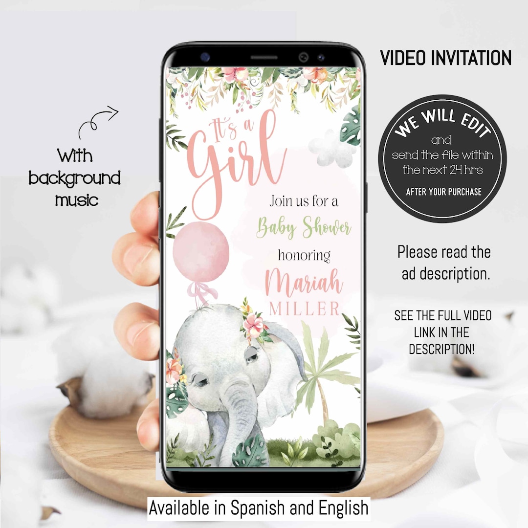 Elephant Invitation, Elephant Baby Shower, Elephant Video Invitation ...