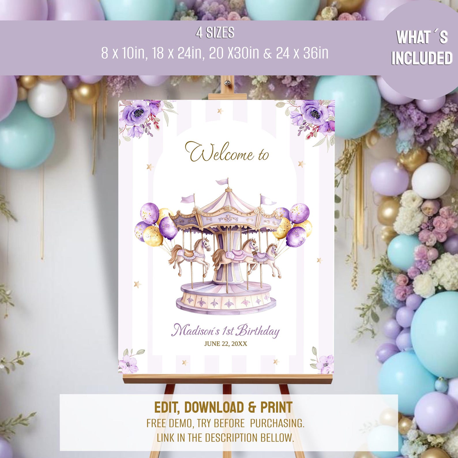 Carousel Welcome Sign, Carnival Welcome Sign, Carousel Birthday ...