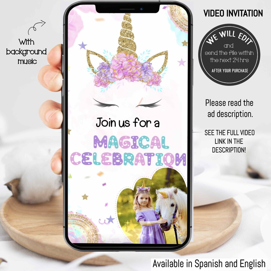 Unicorn Invitation, Video Invitation, Unicorn Video Invitation, Unicorn ...