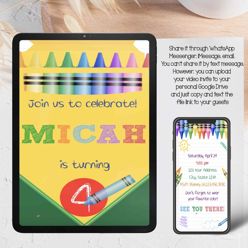 Crayon Birthday Video Invitation, Crayon Invitation, Crayon Party, Art ...