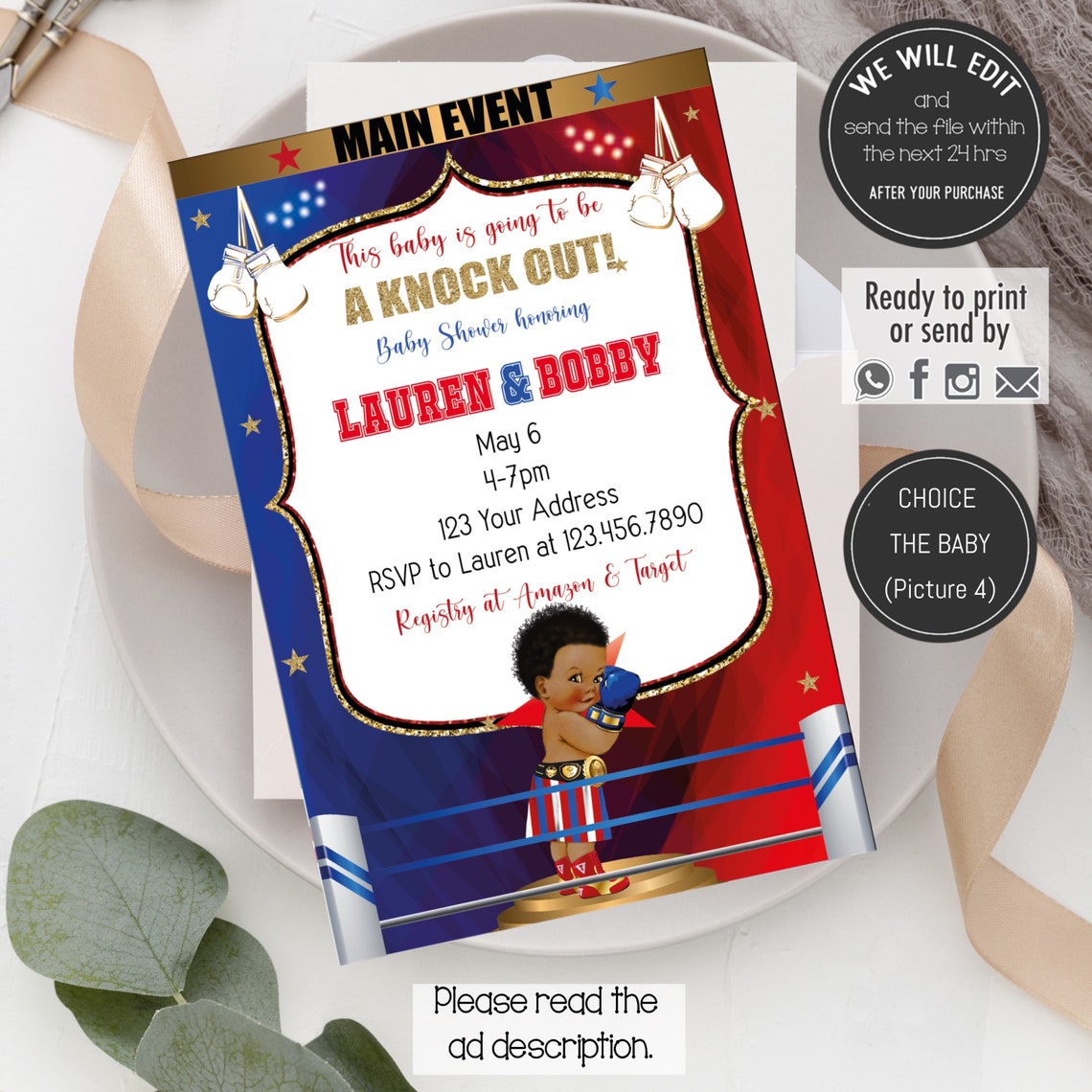 BOXING Baby Shower Invitation, Boxing Invitation, Box Invitation ...