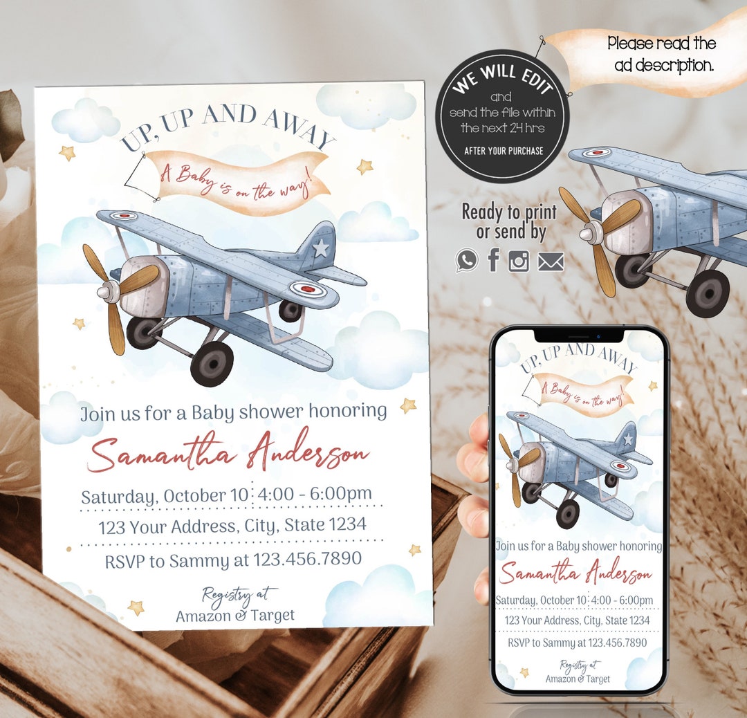 Airplane Baby Shower Invitation Airplane Invitation Airplane - Etsy