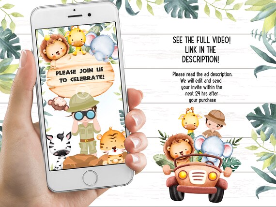 SAFARI Video Invitation Jungle Safari Birthday Jungle Party - Etsy