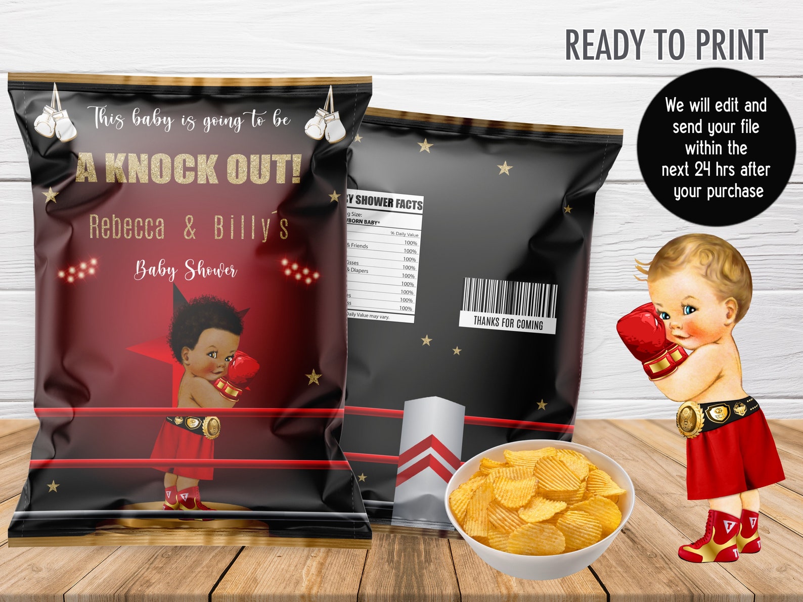 BOXING Chip Bag Boxing Baby Shower Favors Boxing Baby - Etsy