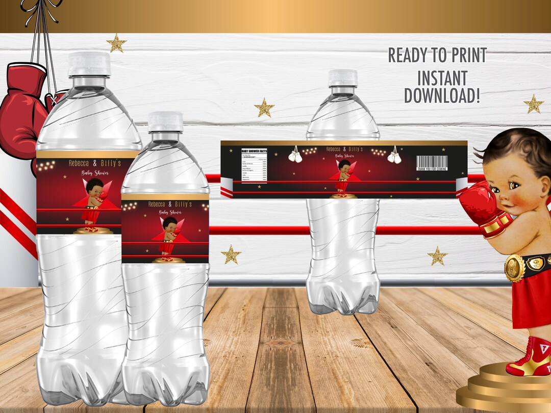 BOXING Water Bottle, Boxing Baby Shower Favors, Water Bottle Labels ...
