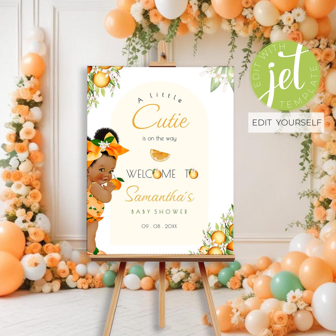 Little Cutie Welcome Sign, Little Cutie Baby Shower Poster, Orange Sign ...
