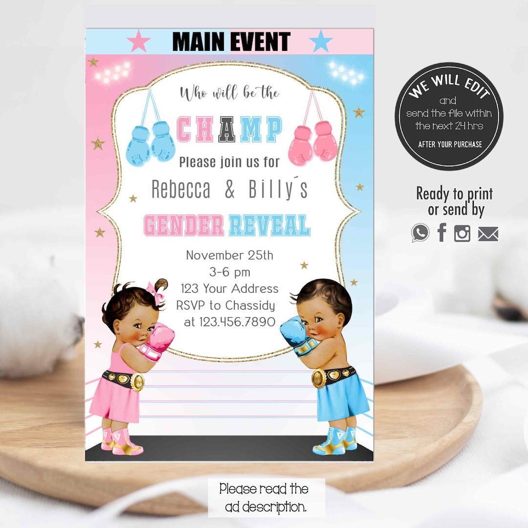 BOXING Gender Reveal Invitation, Boxer Gender Reveal, Girl or Boy ...