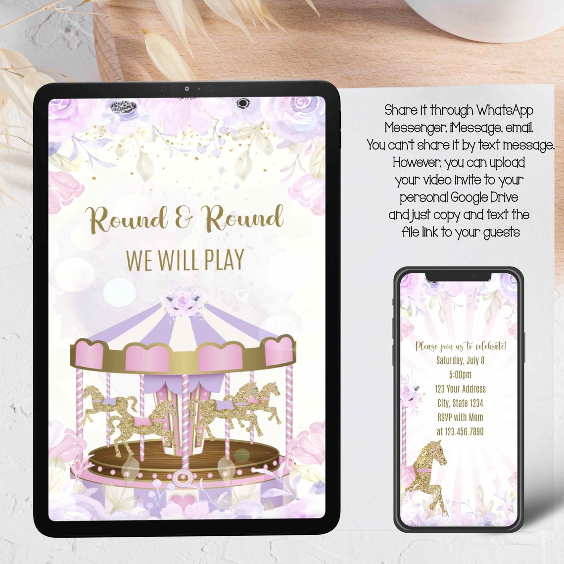 Carousel Video Invitation, Carousel Birthday Invitation, Carousel Horse ...
