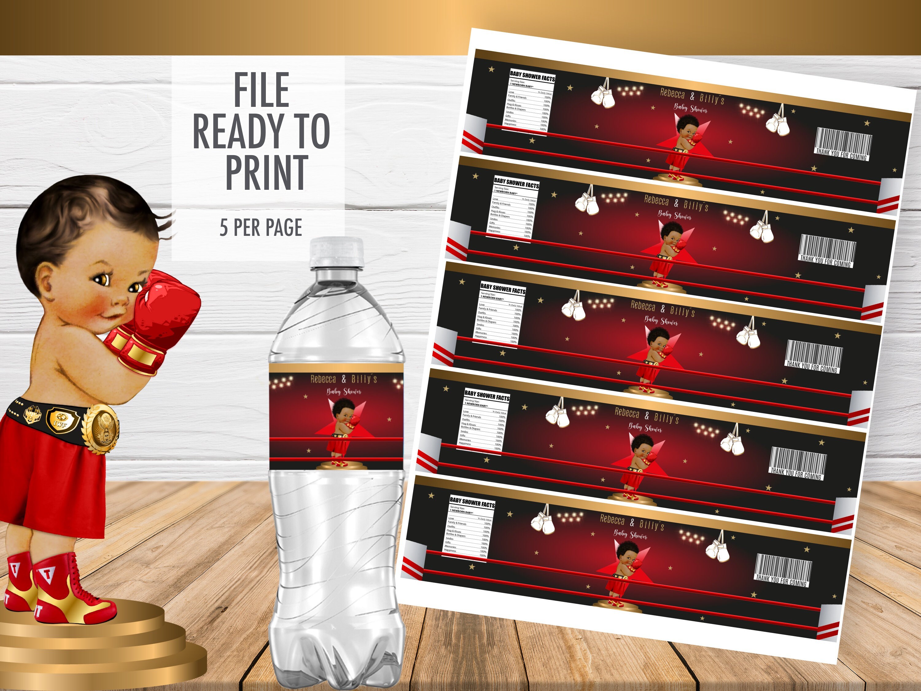 BOXING Water Bottle, Boxing Baby Shower Favors, Water Bottle Labels ...