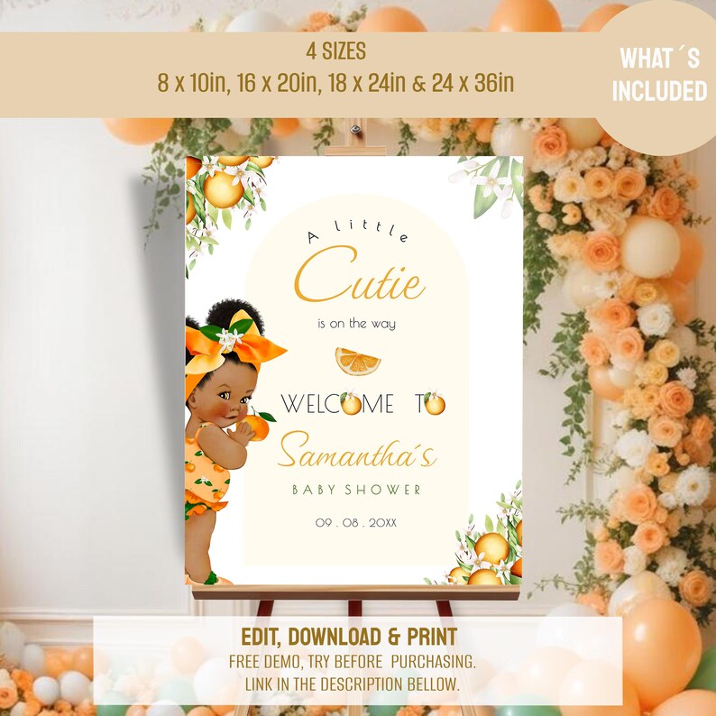 Little Cutie Welcome Sign, Little Cutie Baby Shower Poster, Orange Sign ...