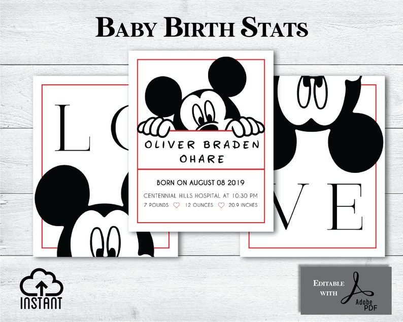Mickey Mouse Birth Stats Etsy