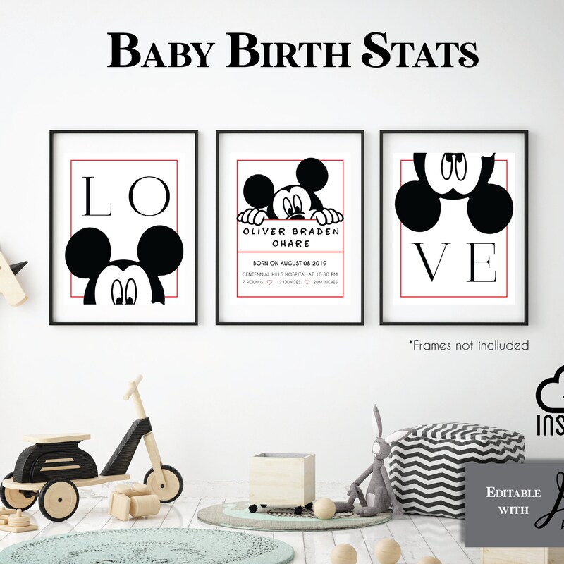 Mickey Mouse Birth Announcement Etsy