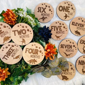 Boys Dinosaur Wood Birth Announcement Sign and Monthly Milestone Photo ...