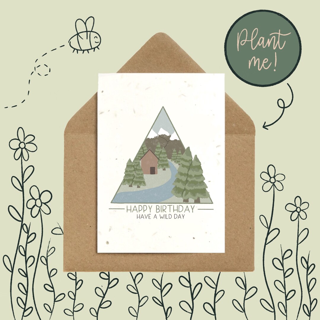 Nature Mountain Scene Happy Birthday Card Plantable Recycled - Etsy