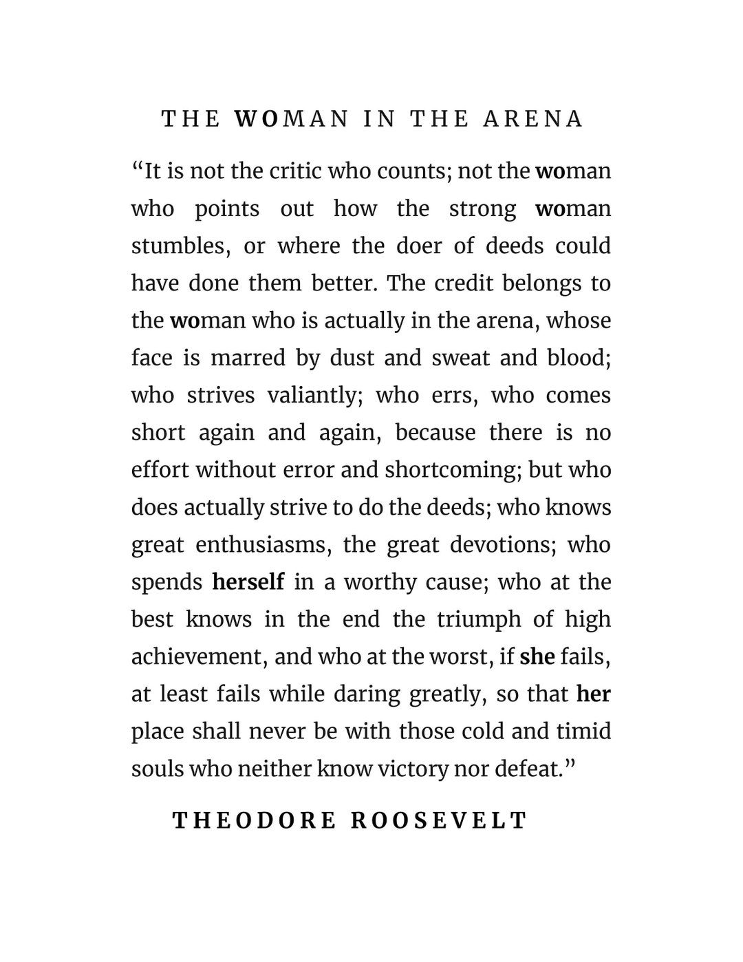 The Woman in the Arena - the Man in the Arena Quote - Teddy Roosevelt ...
