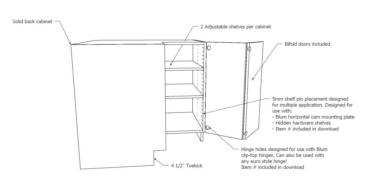 38" Inch Kitchen Base Corner Cabinet Carcass, CNC File, Standard ...