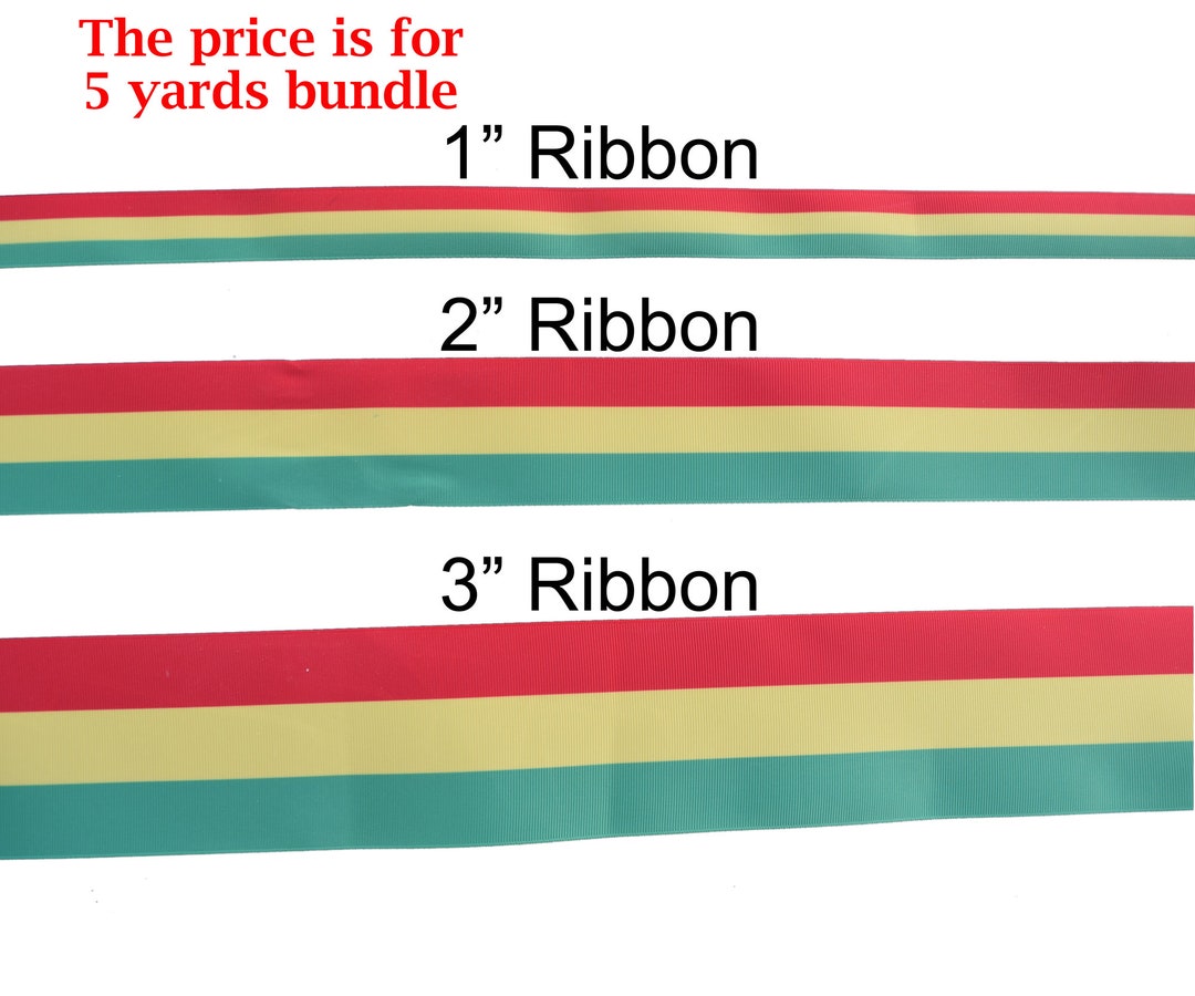 3, 2, and 1 Inch Wide Rastafarian Ribbon. Rasta Ribbon Ethiopian Flag ...